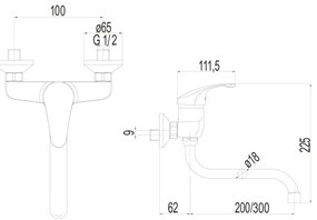 Mereo Mereo, Dřezová nástěnná baterie, Sonáta, s ramínkem trubkovým ø 18 mm - 300 mm, chrom, MER-CB301A06N