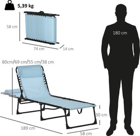 Lehátko, skládací, prodyšný potah, kovový rám, 189 x 58 x 30 cm, modrozelená barva