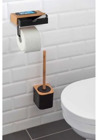 Černý držák na toaletní papír s bambusovým obložením Wenko