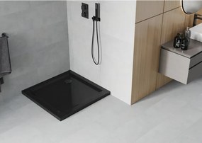 Mexen Slim, čtvercová sprchová vanička 70x70x5 cm + černý sifon, černá, 40707070B