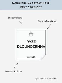 RÝŽE DLOUHOZRNNÁ– bílá samolepka na dózu, tučné písmo, 5 x 5 cm | DomaLEP