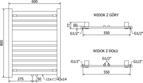 Mexen Uran, elektrické topné těleso 800x600 mm+ topná tyč 600 W, bílá, W105-0800-600-2600-20
