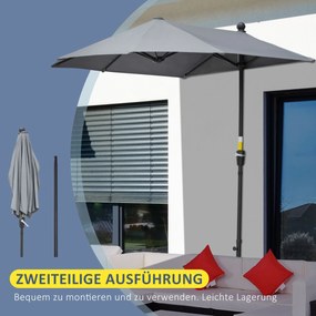 Outsunny 2 x 2 m půlkulatý slunečník slunečník s držákem voděodolný na zahradu terasu balkon, 100% polyester tmavě šedý |