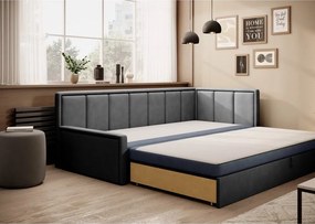 Modrá/šedá žinylková rozkládací/s úložným prostorem pohovka 214 cm Fulgeo – ELTAP