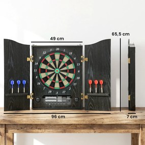 SPORTNOW Elektronický terč E Dartboard s dveřmi vzhled dřeva, LED displej, hlasové hlášení, 6 šipek, 24 náhradních hrotů