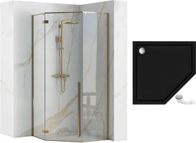 Rea - DIAMOND GOLD pětiúhelníkový sprchový kout 90 x 90 cm, zlatý, čiré sklo, REA-K4904