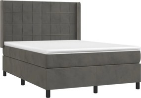 Box spring postel s matrací a LED tmavě šedá 140x200 cm samet 3139566