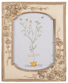 Béžovo zlatý fotorámeček Caroline s plastickou aplikací ve tvaru růže – 13x18 cm