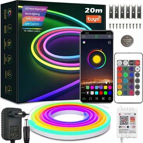 Led pásek Neon 20M (2x10) Rgb Wifi Tuya Aplikace Dálkový Ovladač IP67 24V Vodotěsný