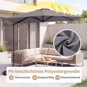 Costway Slunečník 290 cm se stojanem a dvojitou střechou 360° otočný, béžový