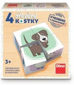 Dino Dřevěné obrázkové kostky Zvířátka 4 kostky