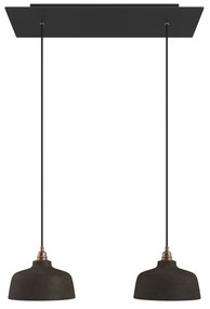 creative cables Závěsná lampa se 2 světly, s obdélníkovým XXL baldachýnem Rose-one, textilním kabelem a keramickými stínidly Barva: Matný černý dibond