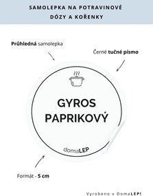 Samolepka na kořenky GYROS PAPRIKOVÝ průhledná 5 cm tučné písmo