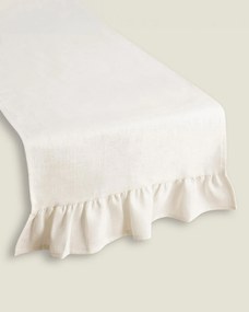 Běhoun s volánem 40x160 cm barva bílá látka poloprůhledná, pletený vzor