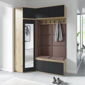 Eka Předsíňová stěna s čalouněnými panely Trinity 38 - Dub Artisan s černou / Světlá hnědá 2306
