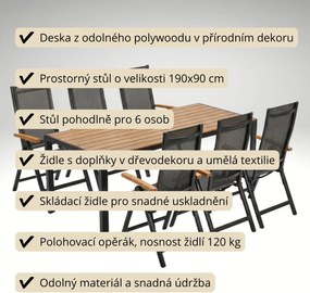 Vikio Zahradní jídelní set 190x90 pro 6 osob přírodní VZS211P6