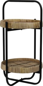 Černý kovový 2 patrový etažér s bambusovými podnosy Lorena - Ø 33*60cm