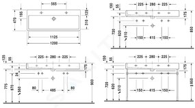 DURAVIT - Vero Nábytkové dvojumyvadlo 1200x470 mm, se 2 otvory pro baterie, s WonderGliss, alpská bílá (04541200261)