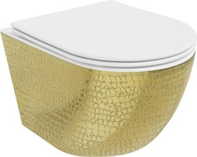 Mexen Lena wc mísa Rimless s pomalu sklápěcím prkénkem slim, duroplast, bílá/zlatý vzor šupiny - 30224008