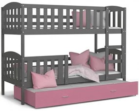 DOBRESNY Dětská patrová postel KUBU 3 200x90 cm ŠEDÁ RŮŽOVÁ