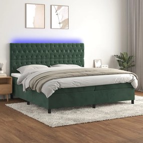 Box spring postel s matrací a LED tmavě zelená 200x200 cm samet