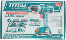 TOTAL Vrtací šroubovák aku, 20 V Li - ion (2x), 2000 mAh, industrial TDLI2002