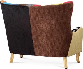 Dvojsedačka, potah látka patchwork, dřevěné nohy, masiv kaučukovník patchwork