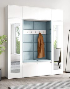 Bílá předsíňová stěna Emi 32 se zrcadly a čalouněnými panely