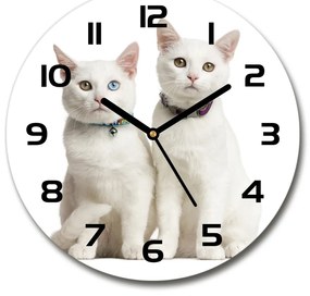 Wallmuralia Skleněné hodiny kulaté Bílé kočky fi 30 cm