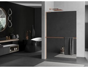 Mexen Kioto+ L, sprchová zástěna Walk-In s poličkou a věšákem 80 x 200 cm, 8mm sklo vzor zrcadlo, měděný matný profil, 800-080-123-65-50