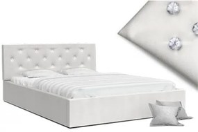 Luxusní manželská postel CRYSTAL bílá 140x200 s dřevěným roštem