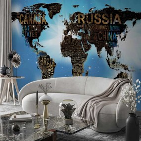 Fototapeta Svět na modrém pozadí - mapa světa s názvy zemí v angličtině