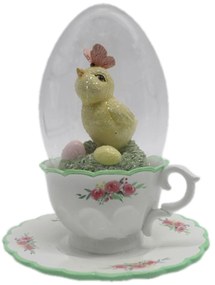 Velikonoční dekorace Kuře ve skleněném vajíčku - 12*15 cm