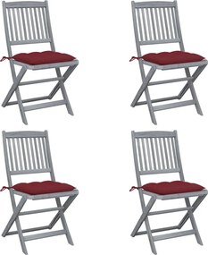 vidaXL Skládací zahradní židle s poduškami 4 ks masivní akáciové dřevo [3064579] Barva: vínová červená