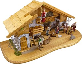 AMADEA Dřevěný osvětlený betlém s figurkami 80 cm