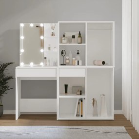 Led Toaletní Stolek Se 2 Skříňkami Bílý Kompozitní Dřevo Černá