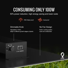 LED pěstební světlo, 300 W celospektrální stmívatelné