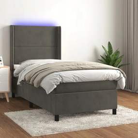 Box Spring Postel S Matrací A Led Samet Tmavě Šedá Hladké s hřebíky 100 x