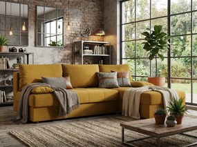 Rozkládací oboustranná sedací souprava do L VENORIA SLIM 200x143 cm, hořčicová + 2 polštářky ZDARMA