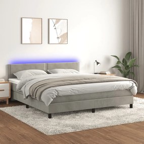 Box spring postel s matrací a LED světle šedá 180x200 cm samet