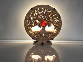 Li-Go "Strom života s achátovým srdcem" dřevěná lampa s dvojitým podsvícením  20x22 cm/dub provedení povrchu: bříza