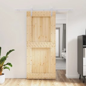 Posuvné Dveře S Kováním 90 X 210 Cm Masivní Borové Dřevo