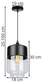 Závěsné svítidlo OSLO 1, 1x černé/transparentní skleněné stínítko