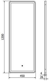 Mexen Coro, LED koupelnové zrcadlo s podsvícením a černým rámem 45x120 cm, 6000K, ochrana proti zamlžování, 9817-045-120-611-70