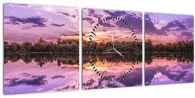 Obraz fialového nebe (s hodinami) (90x30 cm)