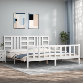 Rám postele s čelem bílý 200 x 200 cm masivní dřevo,  3191992
