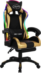 Herní židle s RGB LED podsvícením zlato-černá umělá kůže 288008