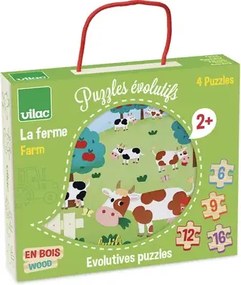 Vilac Dřevěné puzzle Farma 4 v 1 / od 2 let