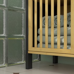 HOMCOM Podložková skříňka pod umyvadlo, koupelnová skříňka se zásuvkami 60 x 30 x 70 cm v černé a přírodní bambusové barvě