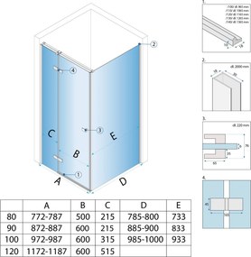 Rea Atlas, sprchový kout 100 (dveře) x 100 (stěna), levá strana, 6mm čiré sklo, zlatý profil, KPL-K4574
